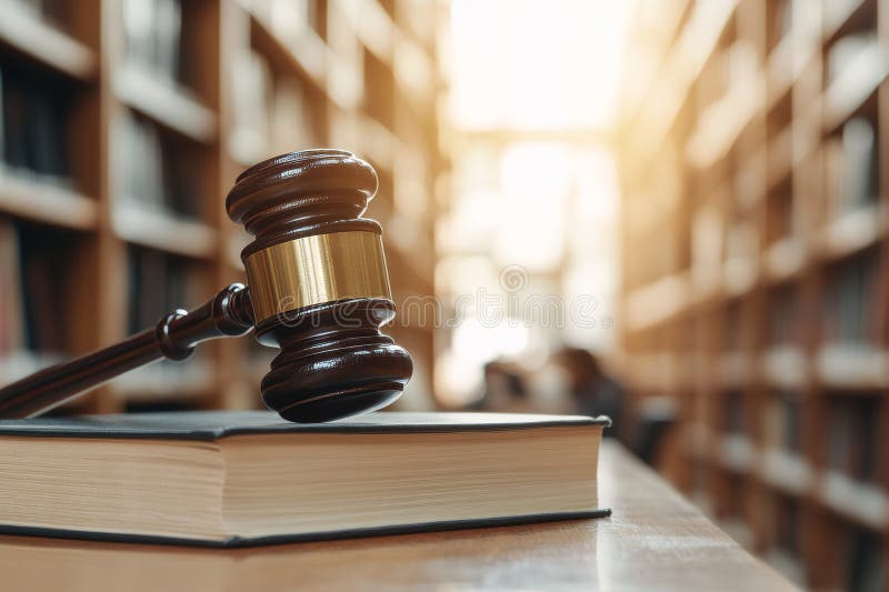 An Open Law Book in a Library with a Gavel Resting on it Stock Photo ...