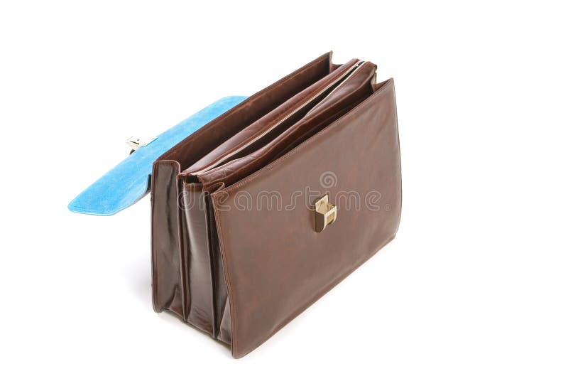 Open Leather Briefcase Isolated on White Backgroun Stock Photo - Image ...
