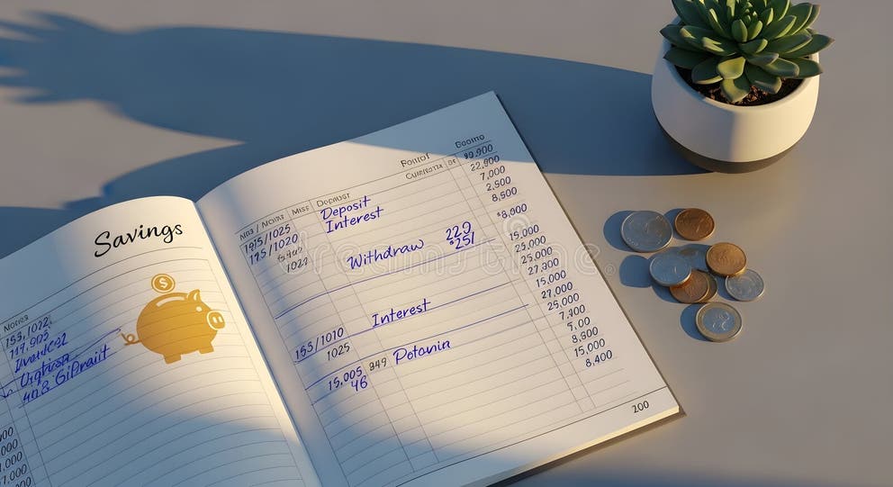 Open Ledger Savings Concept in Desk Surface Flat Design Stock ...