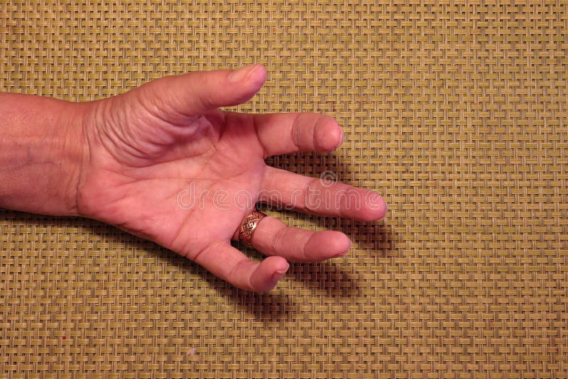 The Open Left Hand of a White Woman with a Gold Ring. Stock Image ...