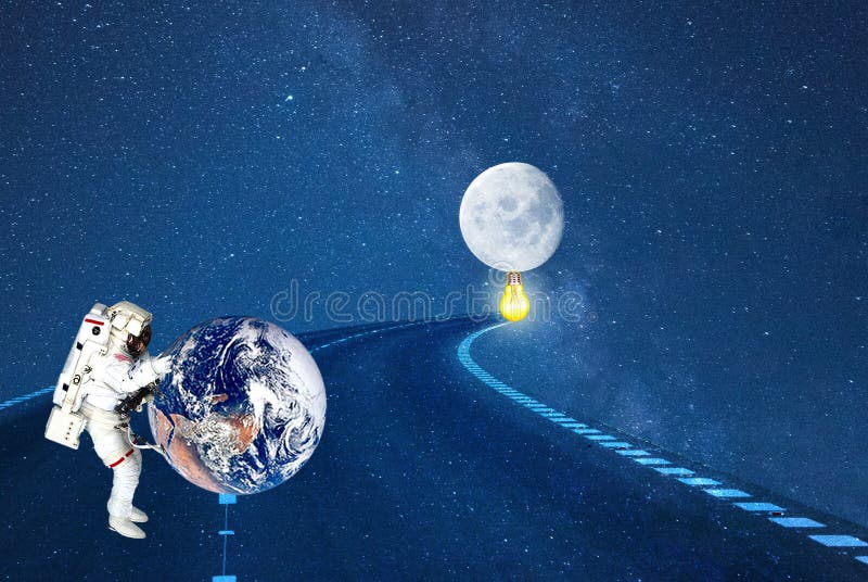 Open Lighting Space Route Witch Planet Earth on Moon Stock Photo ...