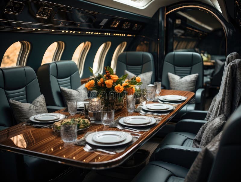 An Open Living Space Inside an Airplane in the Style of Modern with ...