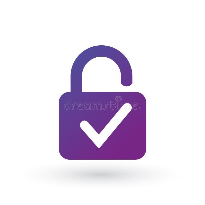 Lock and Check Mark Icon Isolated on White Background. Security Check ...