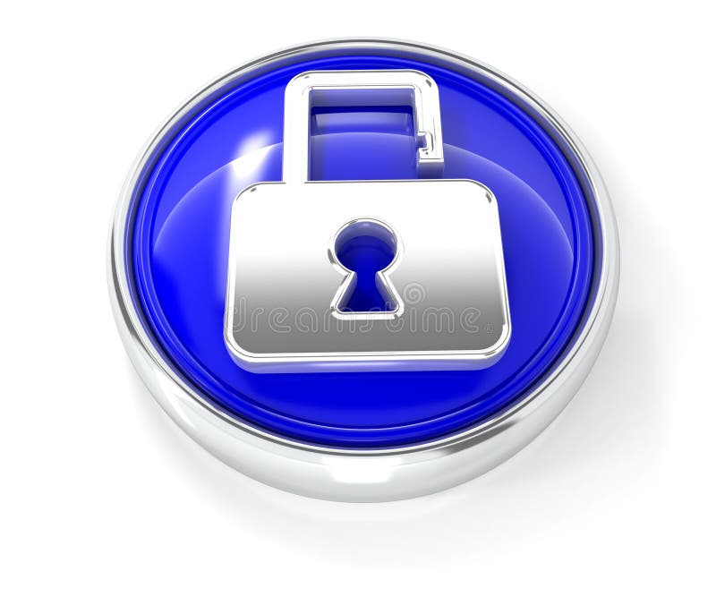 Open Lock Icon on Glossy Blue Round Button Stock Illustration ...