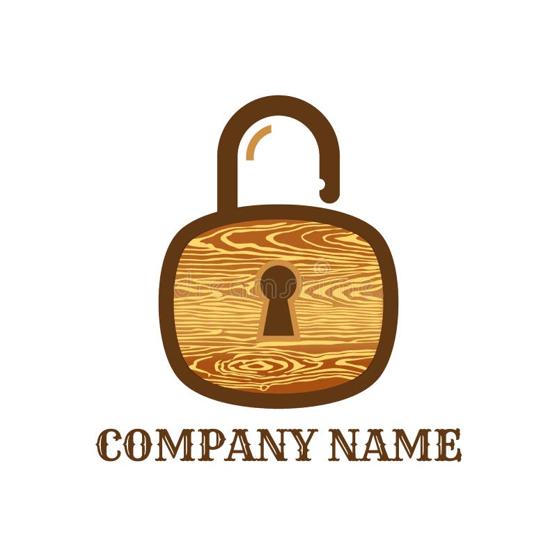 Open Lock Icon Inside Wood Emblem. Security Vector Icon with a Wooden ...