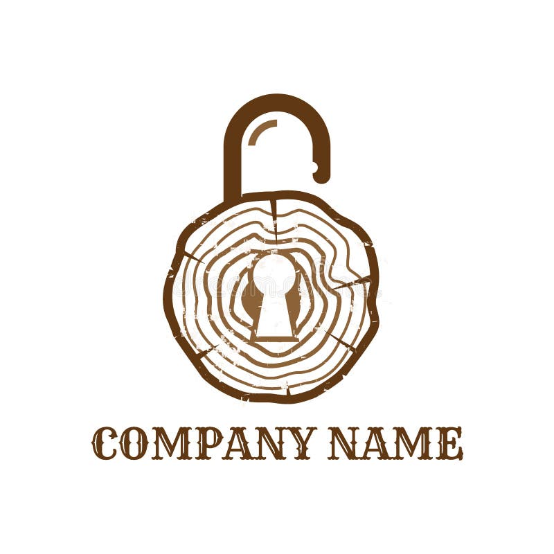 Open Lock Icon Inside Wood Emblem. Security Vector Icon with a Wooden ...