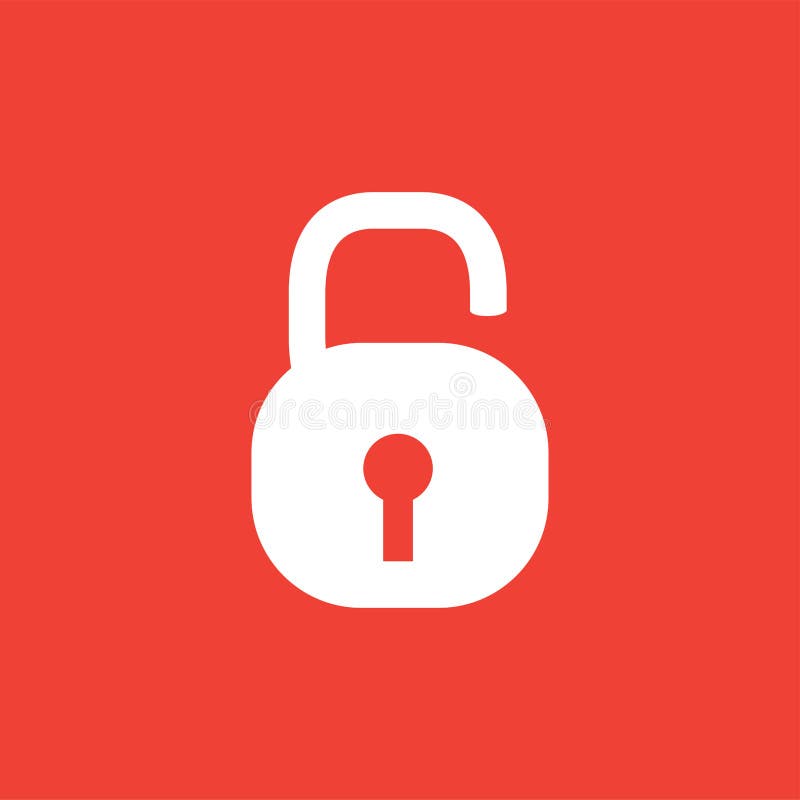 Open Lock Line Icon on Red Background. Red Flat Style Vector ...