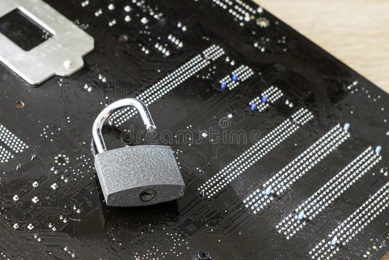 The Open Lock Lies on the Computer`s Motherboard the Concept of ...