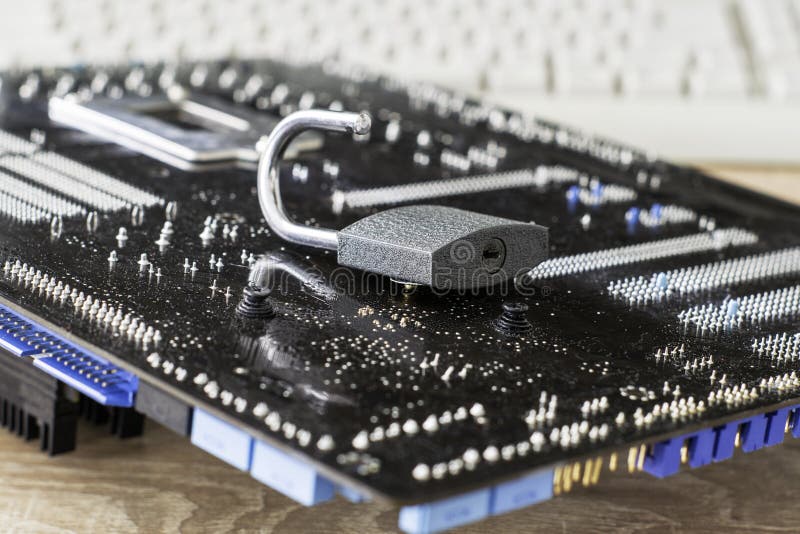 The Open Lock Lies on the Computer`s Motherboard the Concept of ...