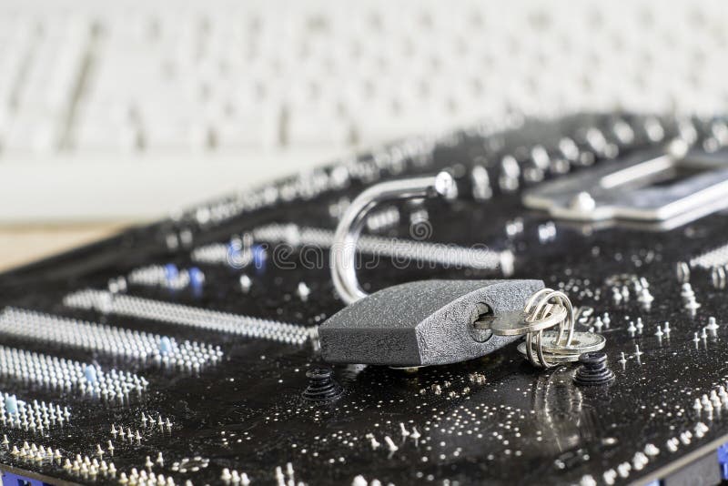 The Open Lock Lies on the Computer`s Motherboard the Concept of ...