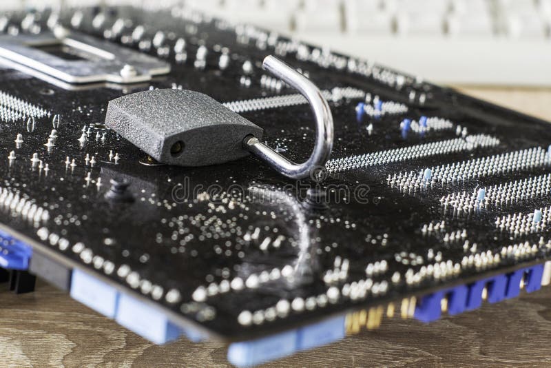 The Open Lock Lies on the Computer`s Motherboard the Concept of ...