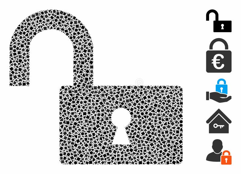 Open Lock Mosaic Icon of Uneven Elements Stock Vector - Illustration of ...