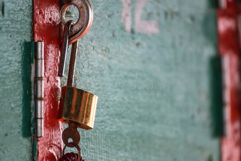 Open lock the old red door stock image. Image of arch - 239773489