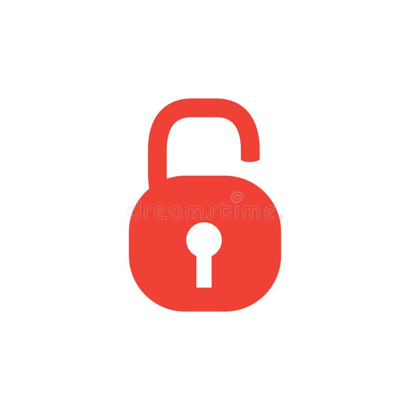 Open Lock Line Red Icon on White Background. Red Flat Style Vector ...