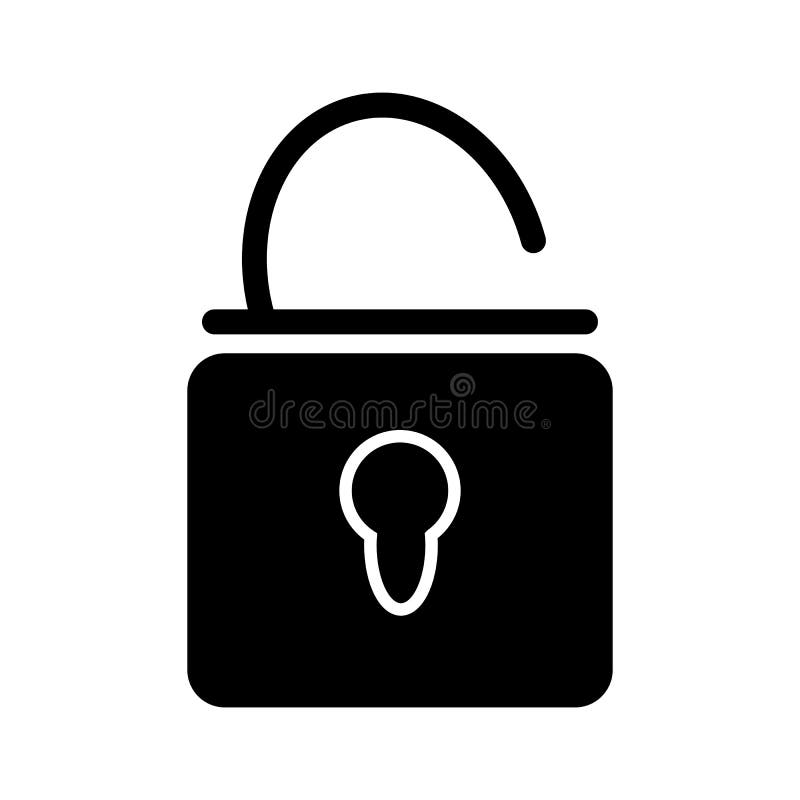 Open Lock Vector Icon. Black and White Lock Illustration. Solid Linear ...