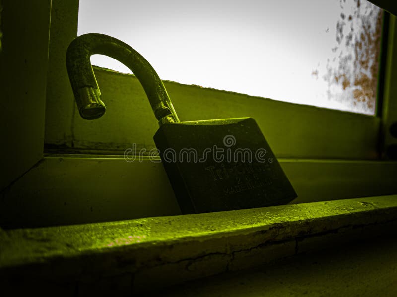 Open lock on window sill editorial stock photo. Image of sill - 218342253
