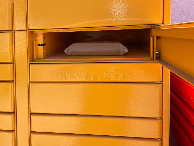 Open Locker with a Package Inside at a Collection Point. Concept ...