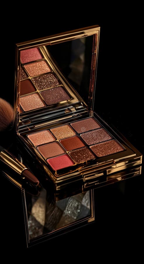 An Open Luxurious Highlighter Palette Sits on a Black Surface with a ...