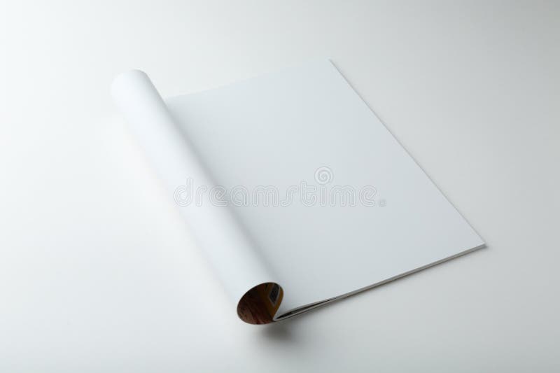 Open Magazine with Blank Page on White Background. Mockup for Design ...