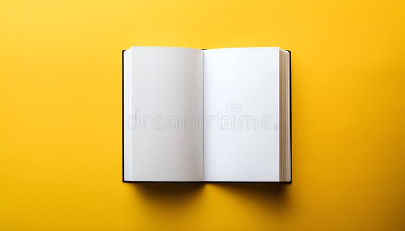 Open Magazine with Blank Page on Yellow Background, Top View. Mockup ...