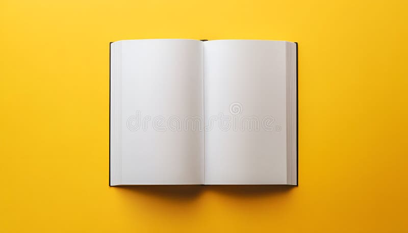 Open Magazine with Blank Page on Yellow Background, Top View. Mockup ...