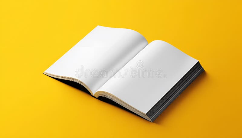Open Magazine with Blank Page on Yellow Background, Top View. Mockup ...