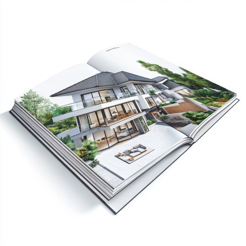 Open Magazine with 3d Architectural Rendering of a Modern House Design ...