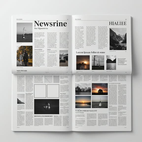 An Open Magazine Layout with Multiple Pages Shown. it Features Various ...