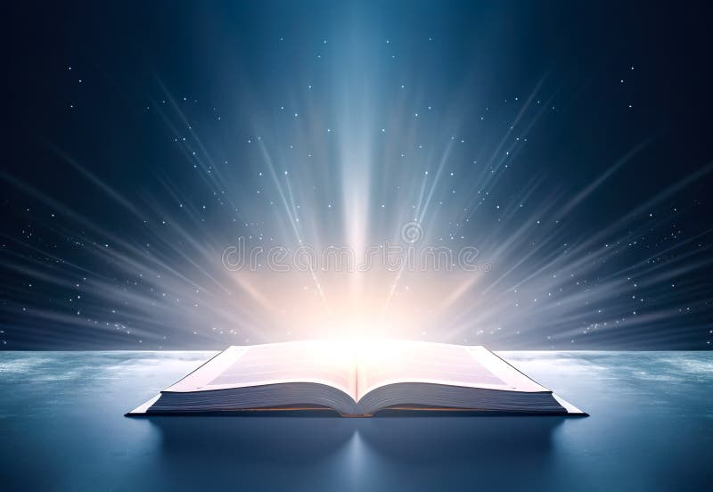 An Open Magic Book with Bright Sparkling Light Rays. Stock Illustration ...
