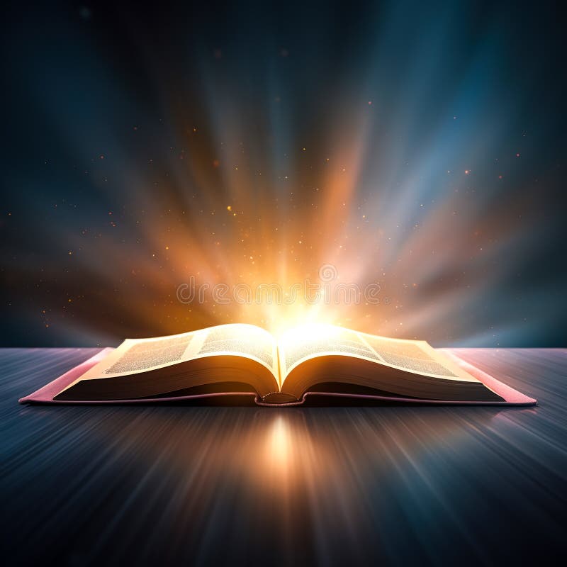 An Open Magic Book with Bright Sparkling Light Rays. Stock Illustration ...