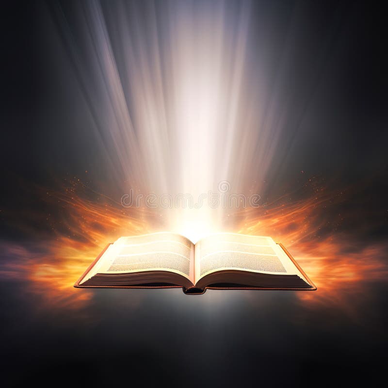 An Open Magic Book with Bright Sparkling Light Rays. Stock Illustration ...