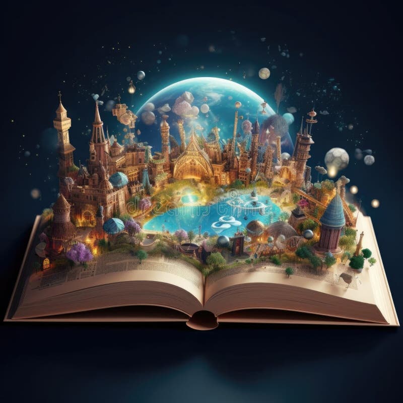 Open Magic Book Concept Open Pages with Water and Earth. Fantasy ...