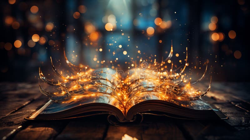 Magic Book with Open Pages and Abstract Lights Shining Stock ...