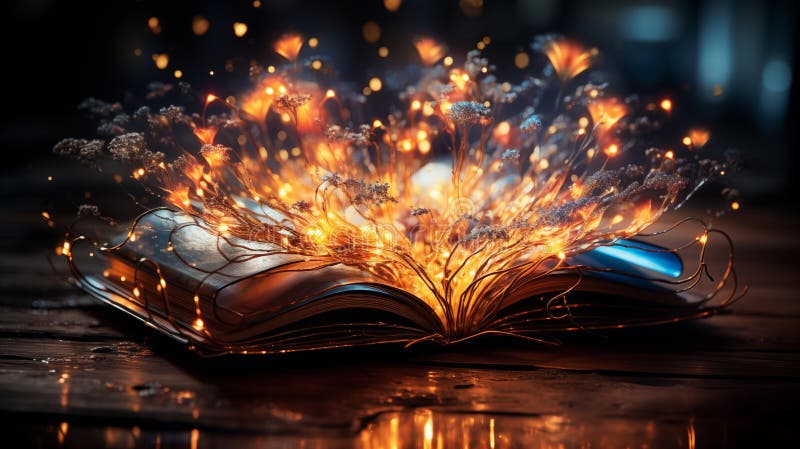 Open Magic Book with Fairytale Stock Illustration - Illustration of ...