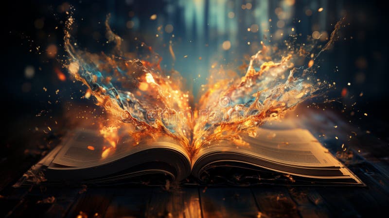 Open Magic Book with Fairytale Stock Illustration - Illustration of ...