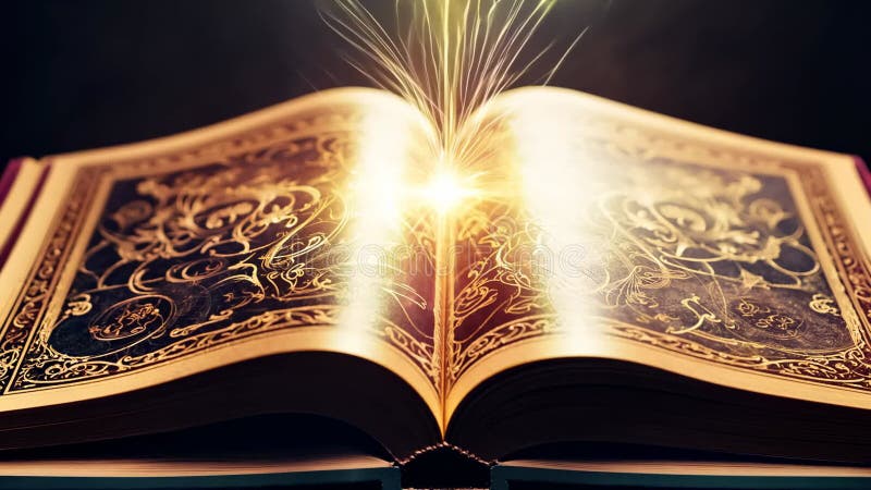 Open Magic Book with Glowing Pages. Stock Video - Video of bible, dust ...