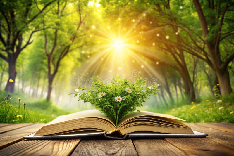 Open Magic Book of Nature stock illustration. Illustration of ...