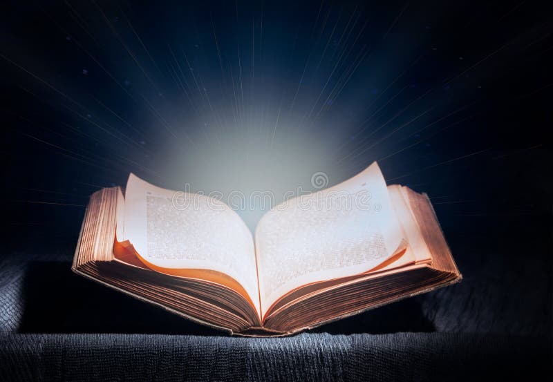 Open Book with Magic Glowing. Fairy Tale Stock Photo - Image of ...