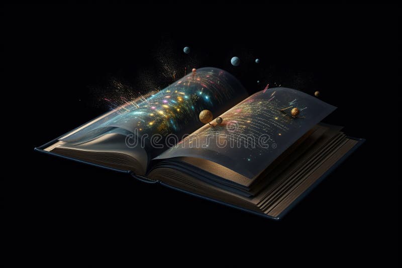 Open Magic Book with Planets and Galaxies Levitation Stock Illustration ...