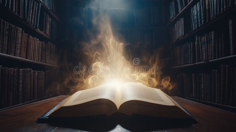 Open Magic Book Radiating Light Dark Library Stock Photos - Free ...
