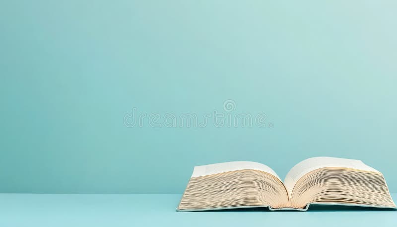 An Open Magic Book Resting on a Soft Blue Background in a Calm Setting ...