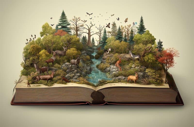 Open Magic Book Showing a Natural Landscape. Generative AI Stock ...