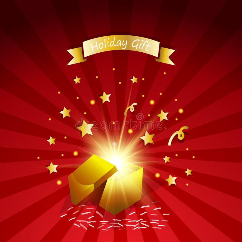 Open Magic Gift with Fireworks from Light Effect .Holiday Gift Greeting ...