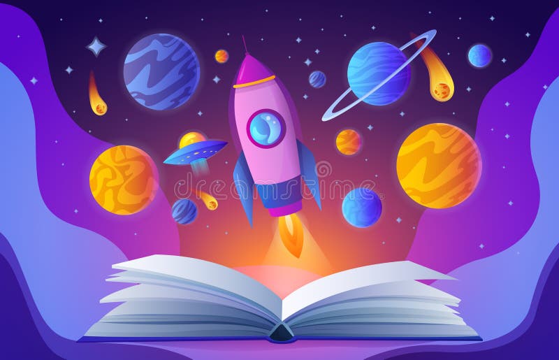 Open Magic Interesting Book with Fantasy Outer Space, Education and ...