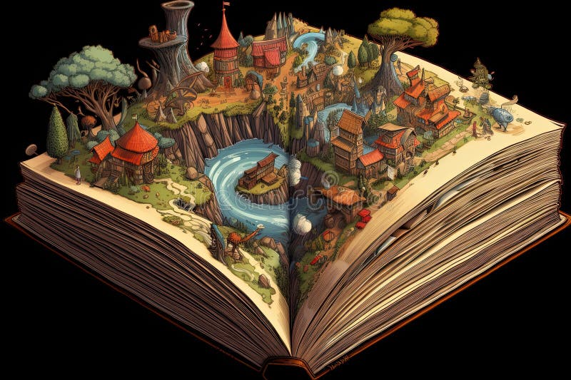 Open Magical Book with Fantasy Landscape Over Pages. Created with ... Open Magical Book with Fantasy Landscape Over Pages. Created with ...