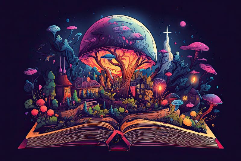 Open Magical Book with Fantasy Landscape Over Pages. Created with ... Open Magical Book with Fantasy Landscape Over Pages. Created with ...