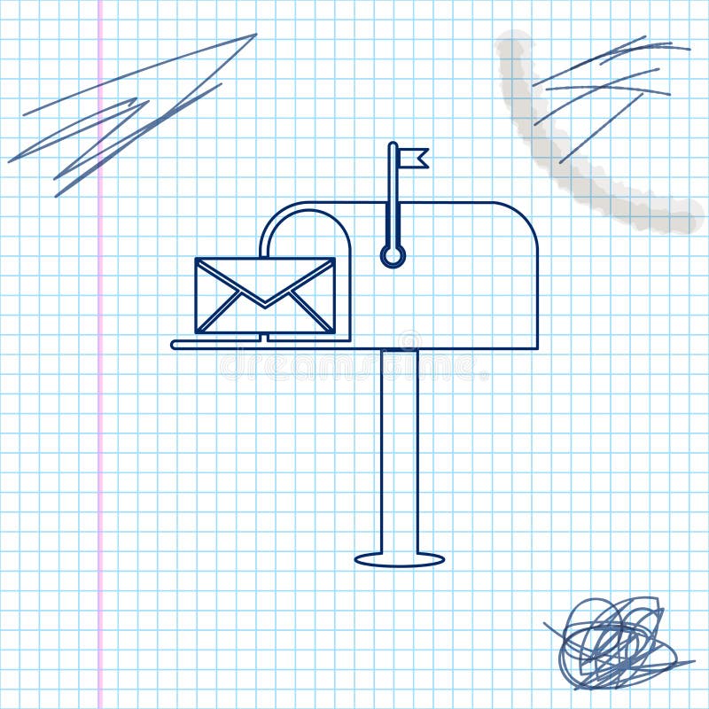 Mail and E-mail Line Sketch Icon Isolated on White Background. Envelope ...