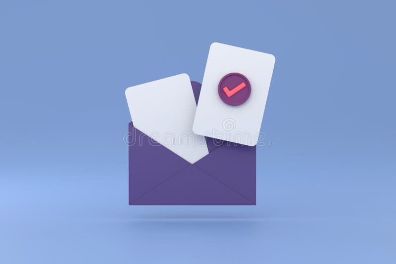 Open Mail Envelope Icon with Check Mark Isolated. Render Approvement ...
