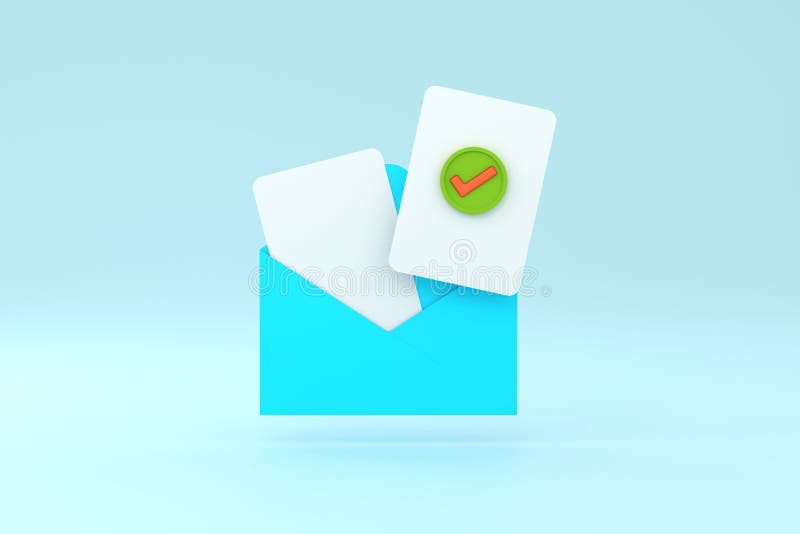 Open Mail Envelope Icon with Check Mark Isolated. Render Approvement ...