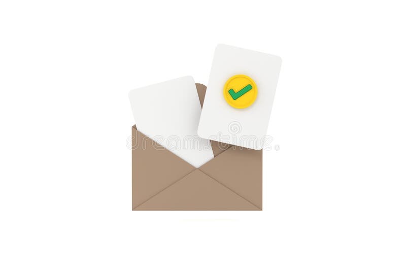 Open Mail Envelope Icon with Check Mark Isolated. Render Approvement ...